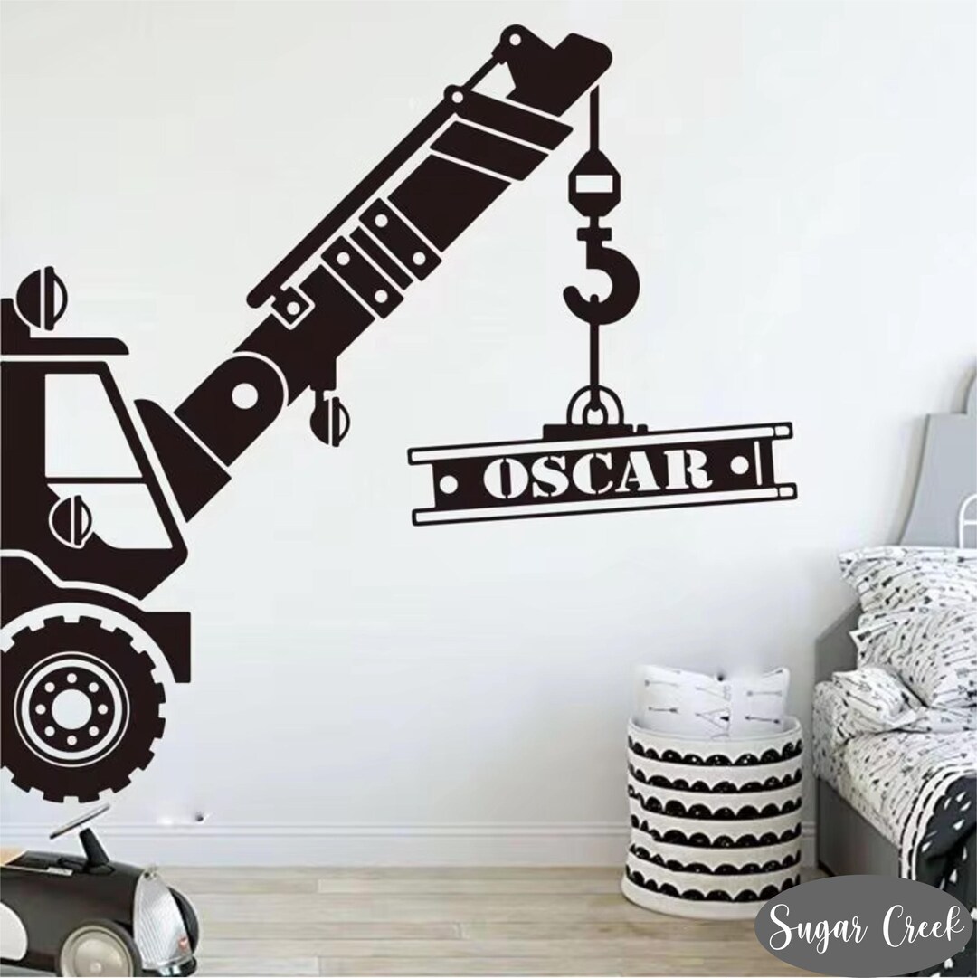 Construction Crane Personalized Vinyl Wall Decal-custom Name, Crane ...
