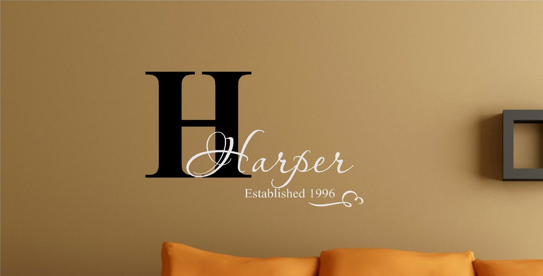 Monogram Family Name Est. Date Vinyl Wall Art Lettering Personalized ...