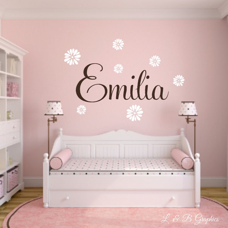 Custom Fancy Name With Flowers vinyl Wall Decal girls Name - Etsy