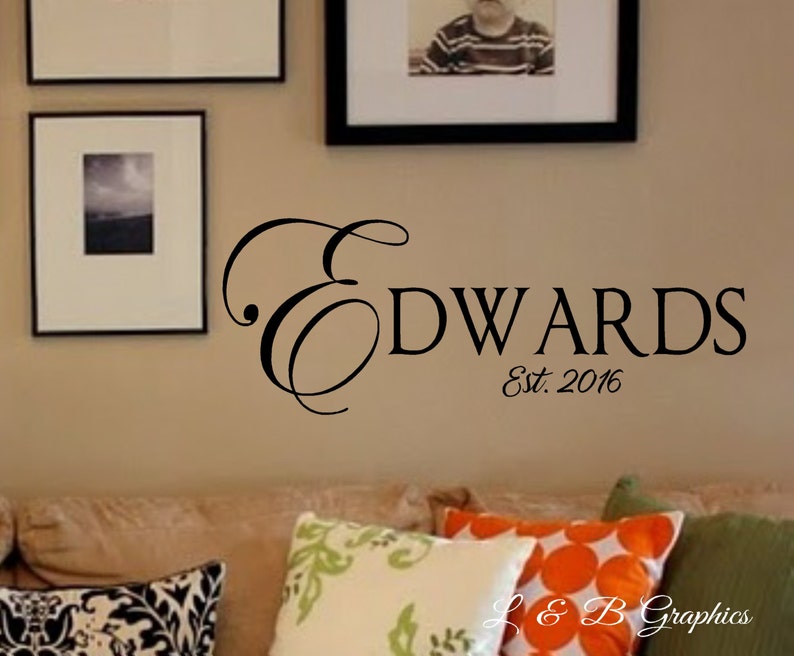 Family Name With Est Date-#3 Vinyl Wall Decal- Custom Name- Entryway ...