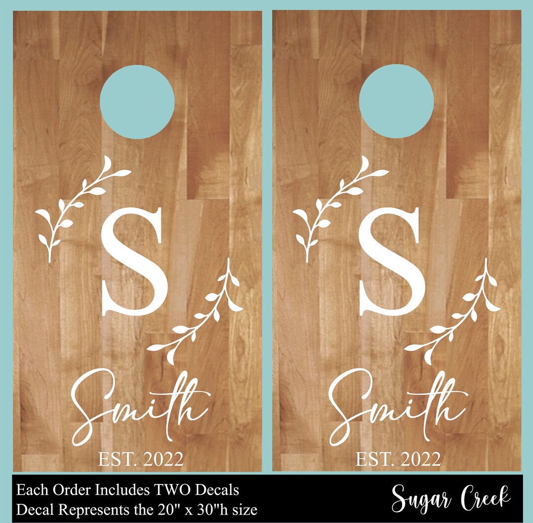 Cornhole Decals-wreath Initial Name Est Date #4- Wedding Cornhole ...