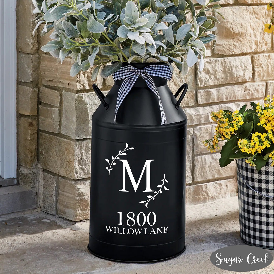 Monogram With Address- Vinyl Decal- Milk Can Decor- Storm Door Decal ...