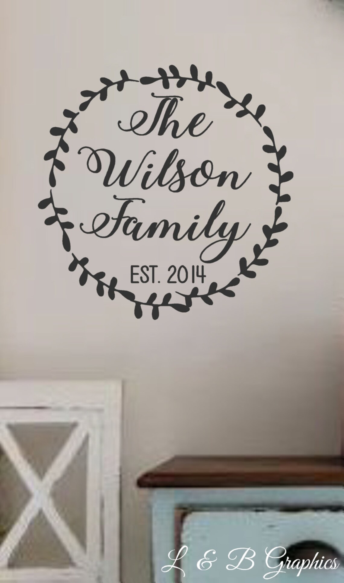 Vinyl Wall Decal-family Name and Est. Date 2 Laurel Wreath - Etsy