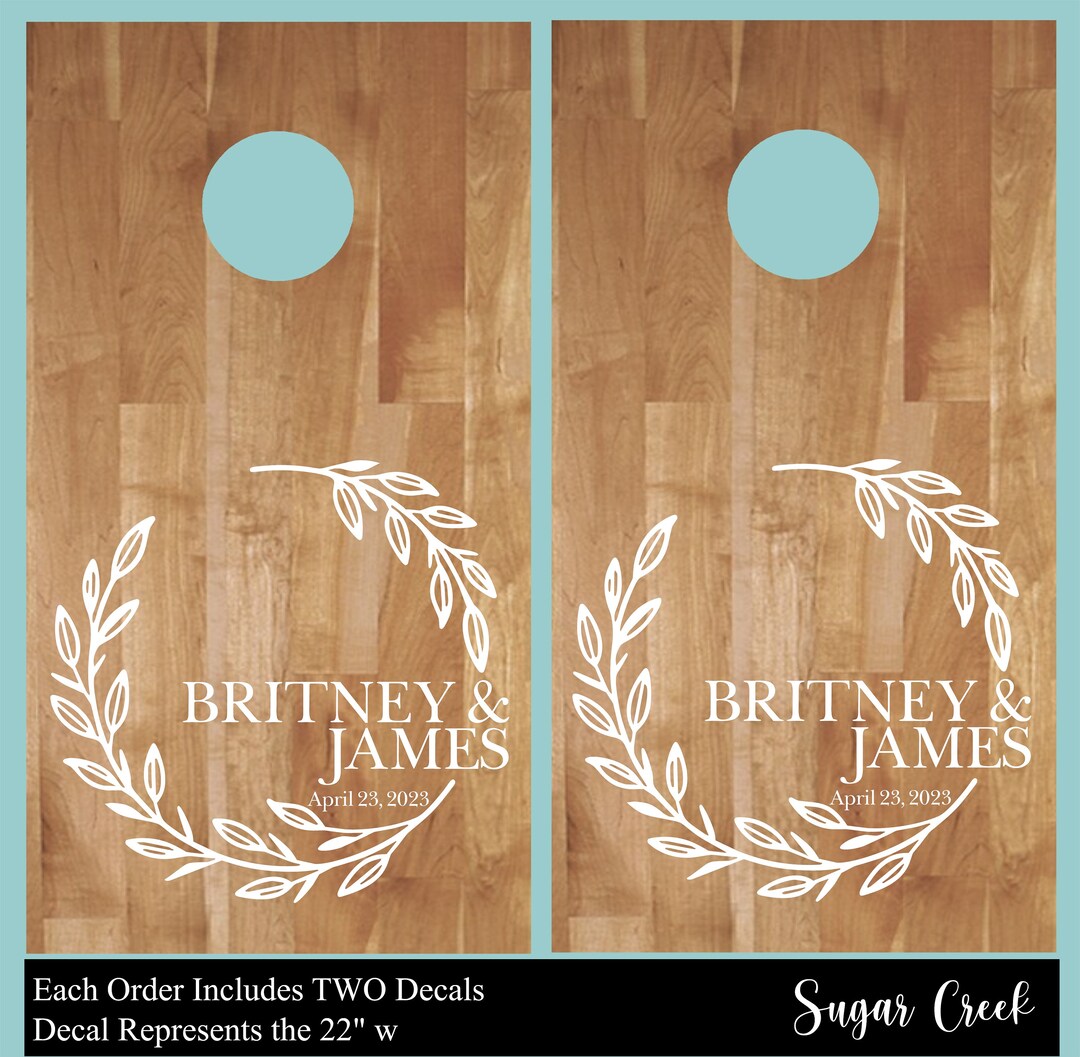 Cornhole Decals-split Wreath With Names-wedding Cornhole- Anniversary ...