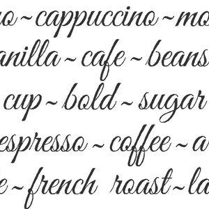Kitchen Wall Decal- Coffee Border Script-words Collection Border - Cafe ...