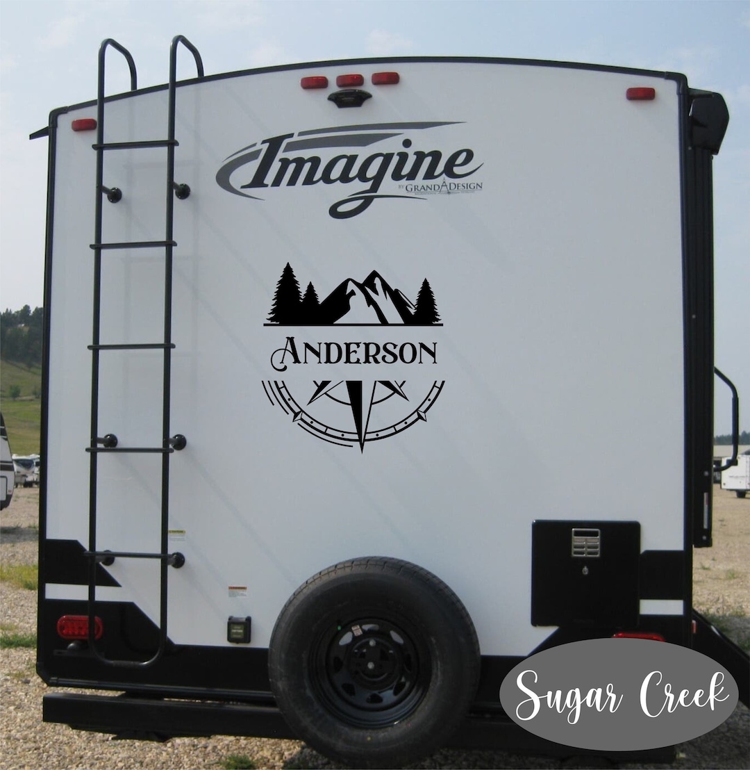 Camper Decal- Personalized Compass Mountains - RV Decor- RV Decal ...
