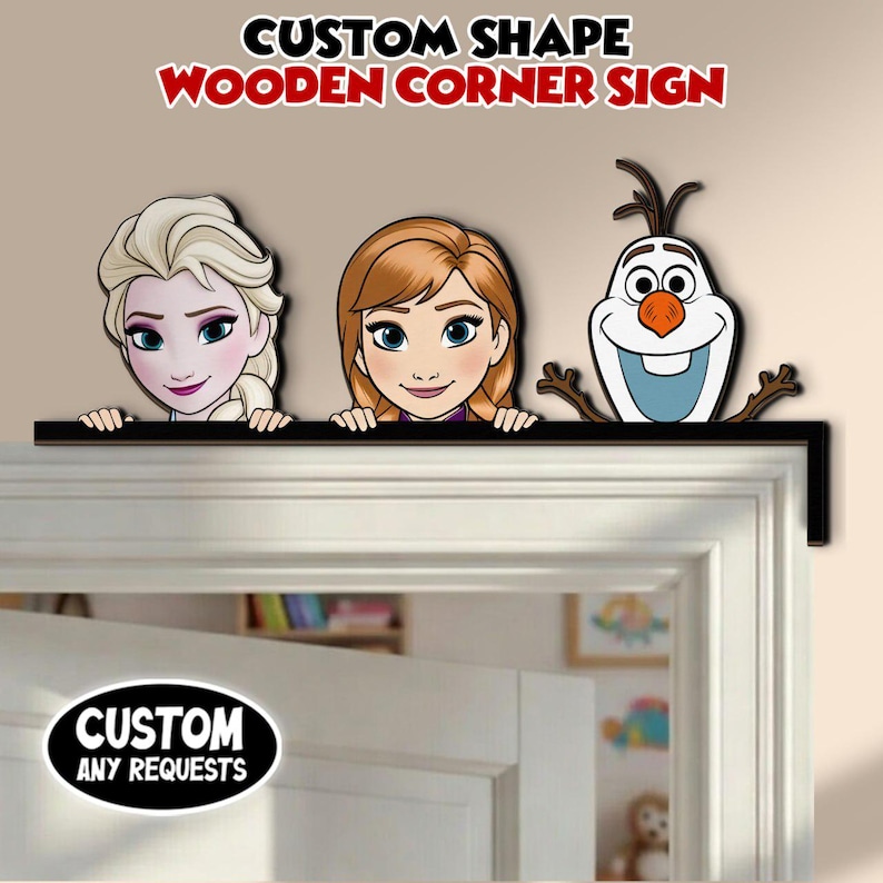 Frozen Peekaboo Door Corner Sign, Elsa Anna Olaf Door Sign, Home Decor ...