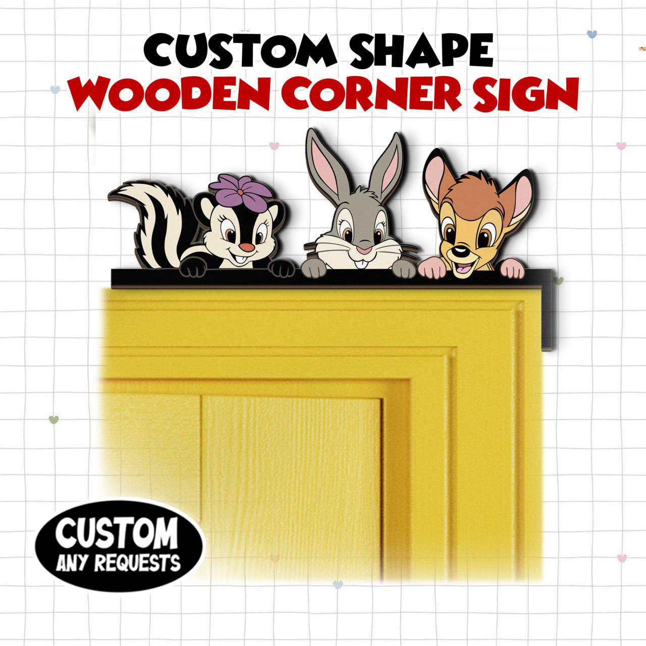 Cute Peekaboo Bambi Thumper & Flower Door Corner Sign, Peeking Peeker ...