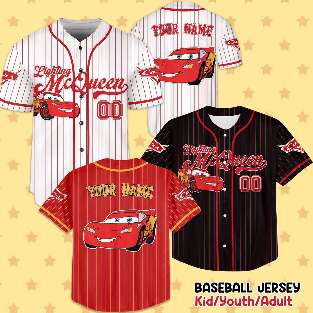 Custom Cars Lightning Mcqueen Baseball, Custom Cars Baseball Jersey ...