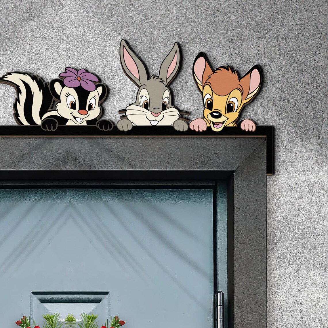 Cute Peekaboo Bambi Thumper & Flower Door Corner Sign, Peeking Peeker ...