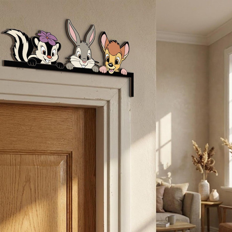 Cute Peekaboo Bambi Thumper & Flower Door Corner Sign, Peeking Peeker ...