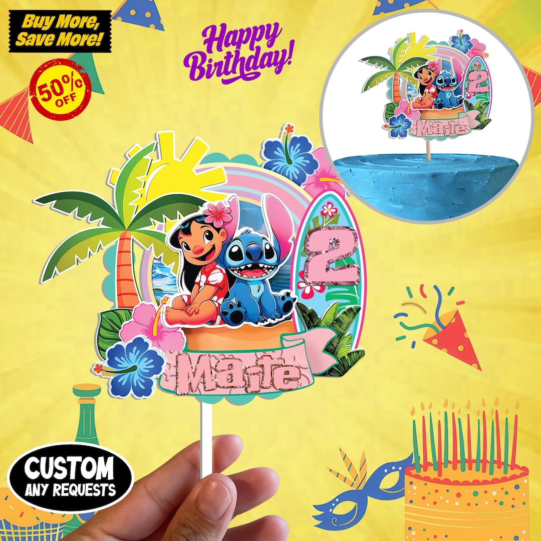 Personalized Disney Lilo and Stitch 2D Flat Arcrylic Cake Topper ...