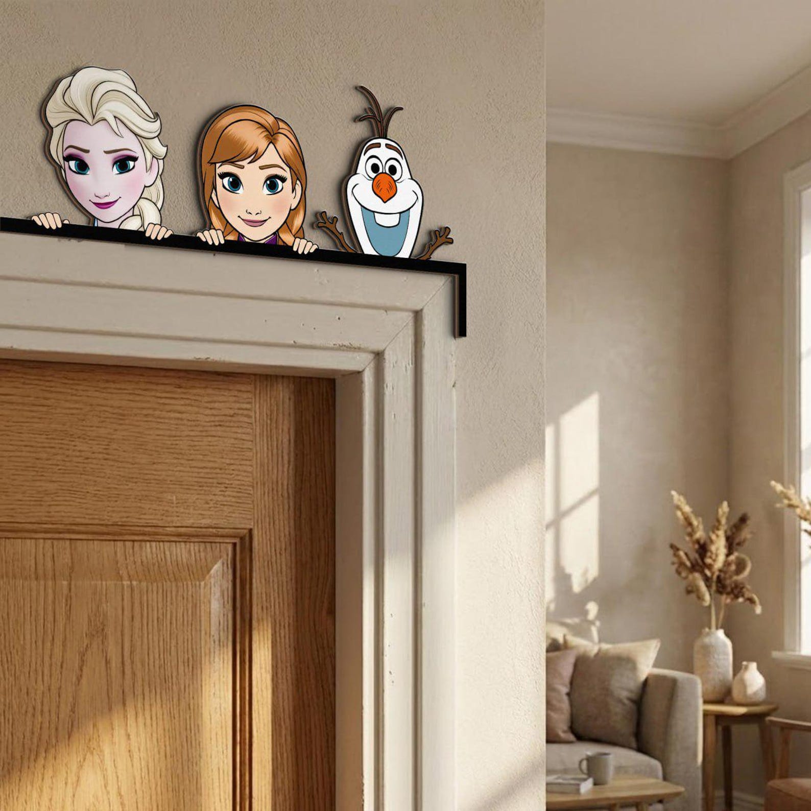 Frozen Peekaboo Door Corner Sign, Elsa Anna Olaf Door Sign, Home Decor ...