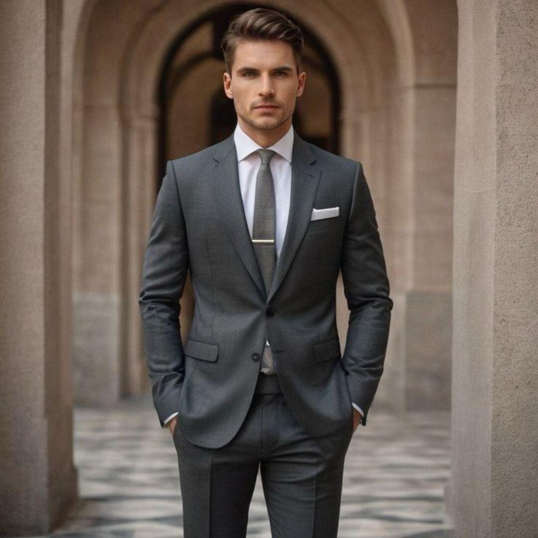 Men Custom Stylish Grey Two Piece Style Men's Suit for Wedding, Winter ...