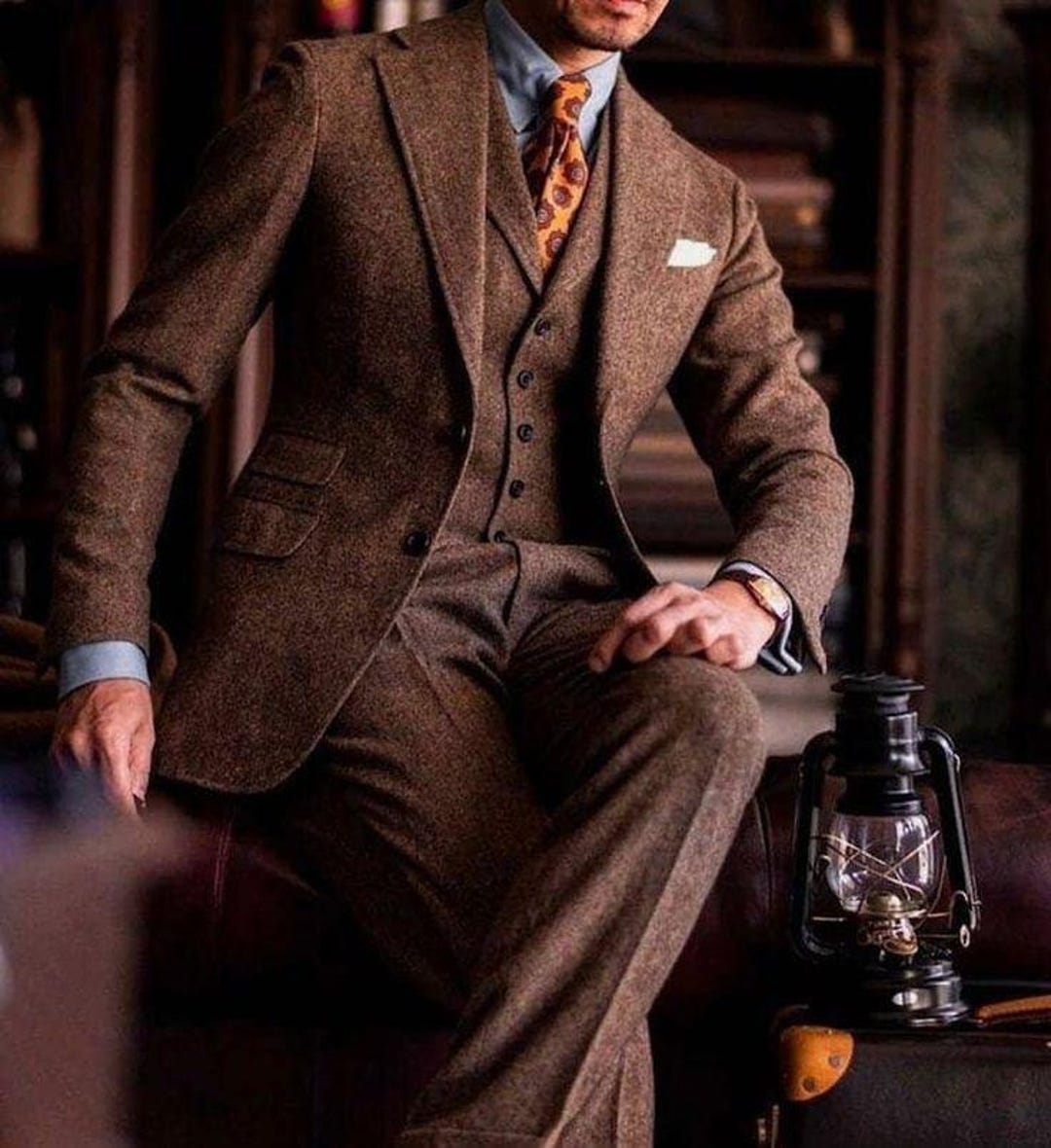 Men Custom Brown Tweed Wool 3 Piece Style Men's Suit for Wedding ...