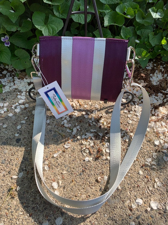 Aubergine, Silver and Lilac Foldover Crossbody Seatbelt Aubergine, Silver and Lilac Foldover Crossbody Seatbelt