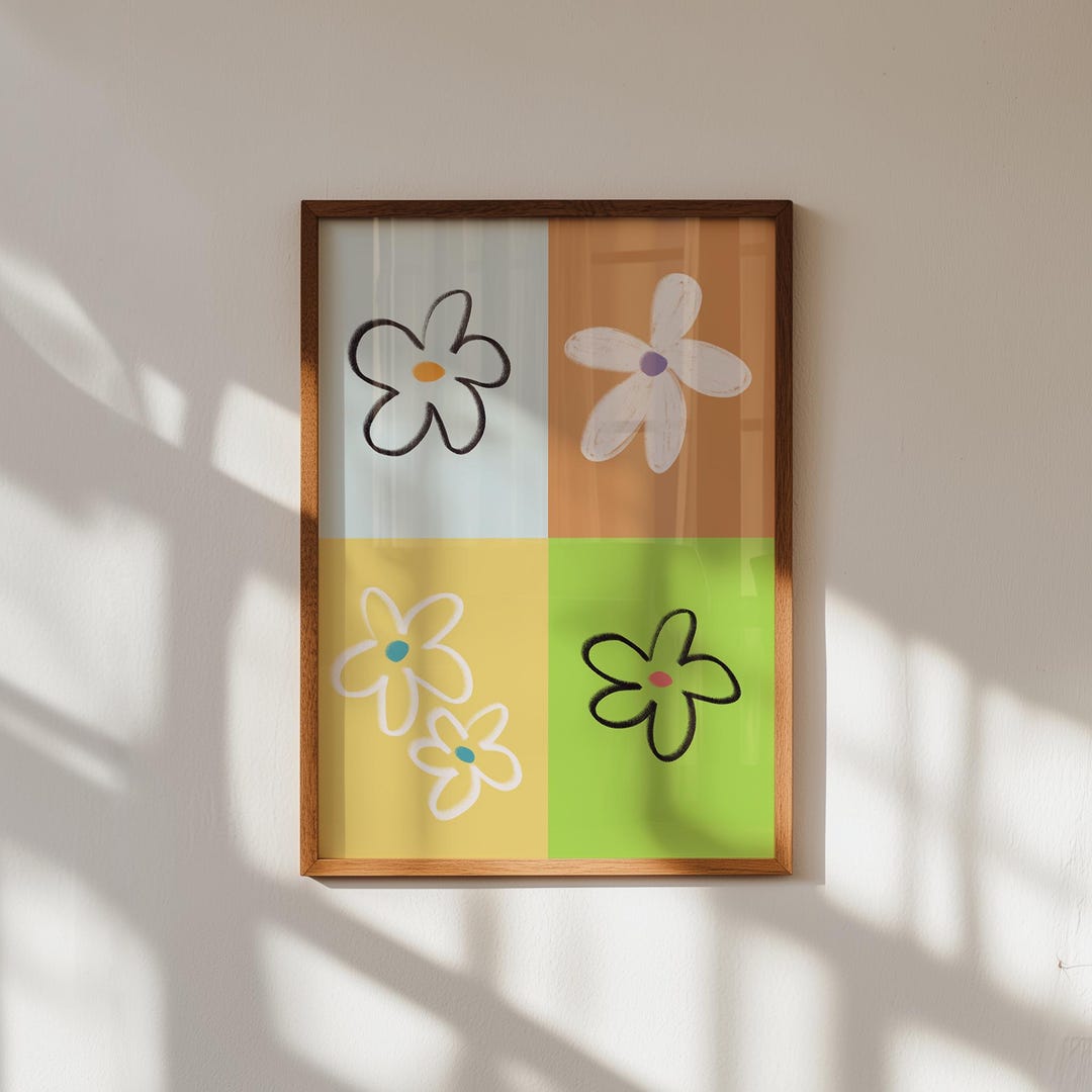 Retro Doodle Flowers, Doodle Flowers Artwork, Hand Draw Wall Art ...