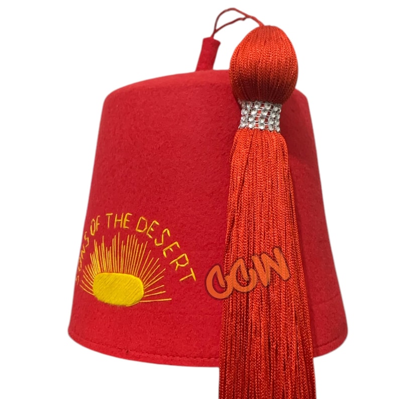 Son's of the Desert Red Fez Hat Hand Embroidered Red Wool Fez With Red ...