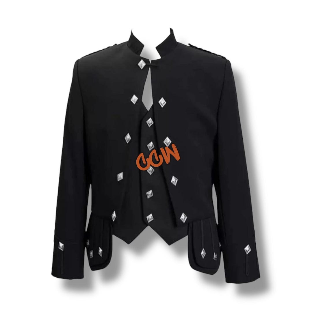 Sheriffmuir Black Wool Doublet Jacket | Scottish Kilt Wedding Jacket - Etsy