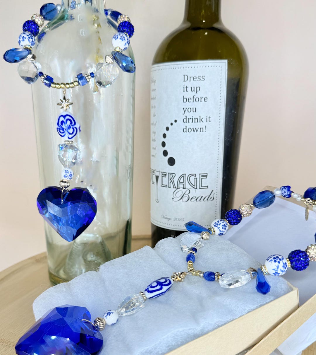 Wedgewood Inspired Blue Large Crystal Heart Beverage Necklace - Etsy