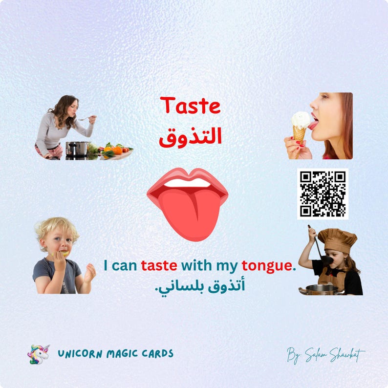 Five Senses Flashcards Arabic English | QR Code Videos | Bilingual ...