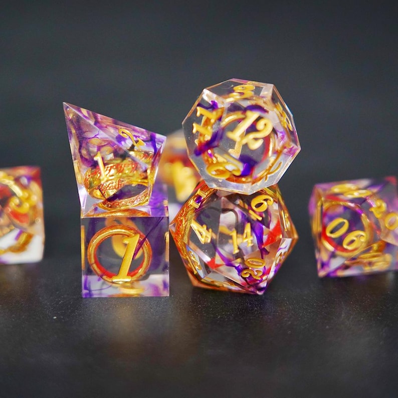 Handmade Epoxy Resin Dice, Purple Brass Ring Dice, Purple Gold Sharp ...