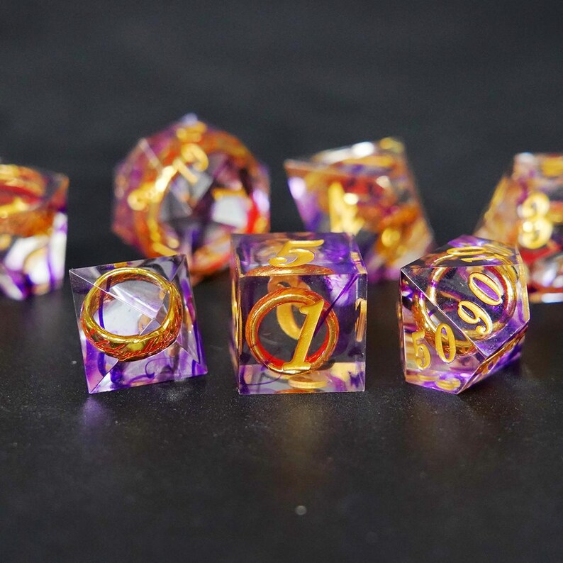 Handmade Epoxy Resin Dice, Purple Brass Ring Dice, Purple Gold Sharp ...