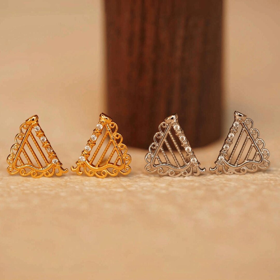 Harp Stud Earrings, Gold or Silver Music Earrings, Band Earring, Unique ...