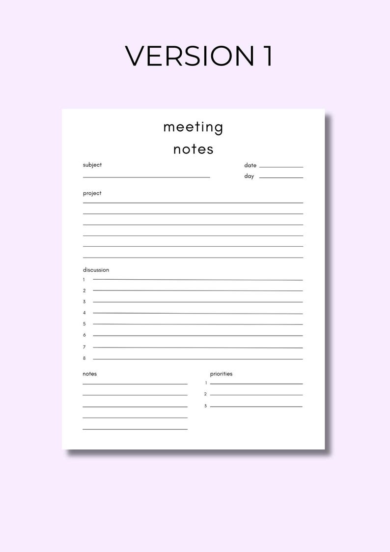 Printable Meeting Notes Template, Meeting Minutes, Meeting Agenda ...