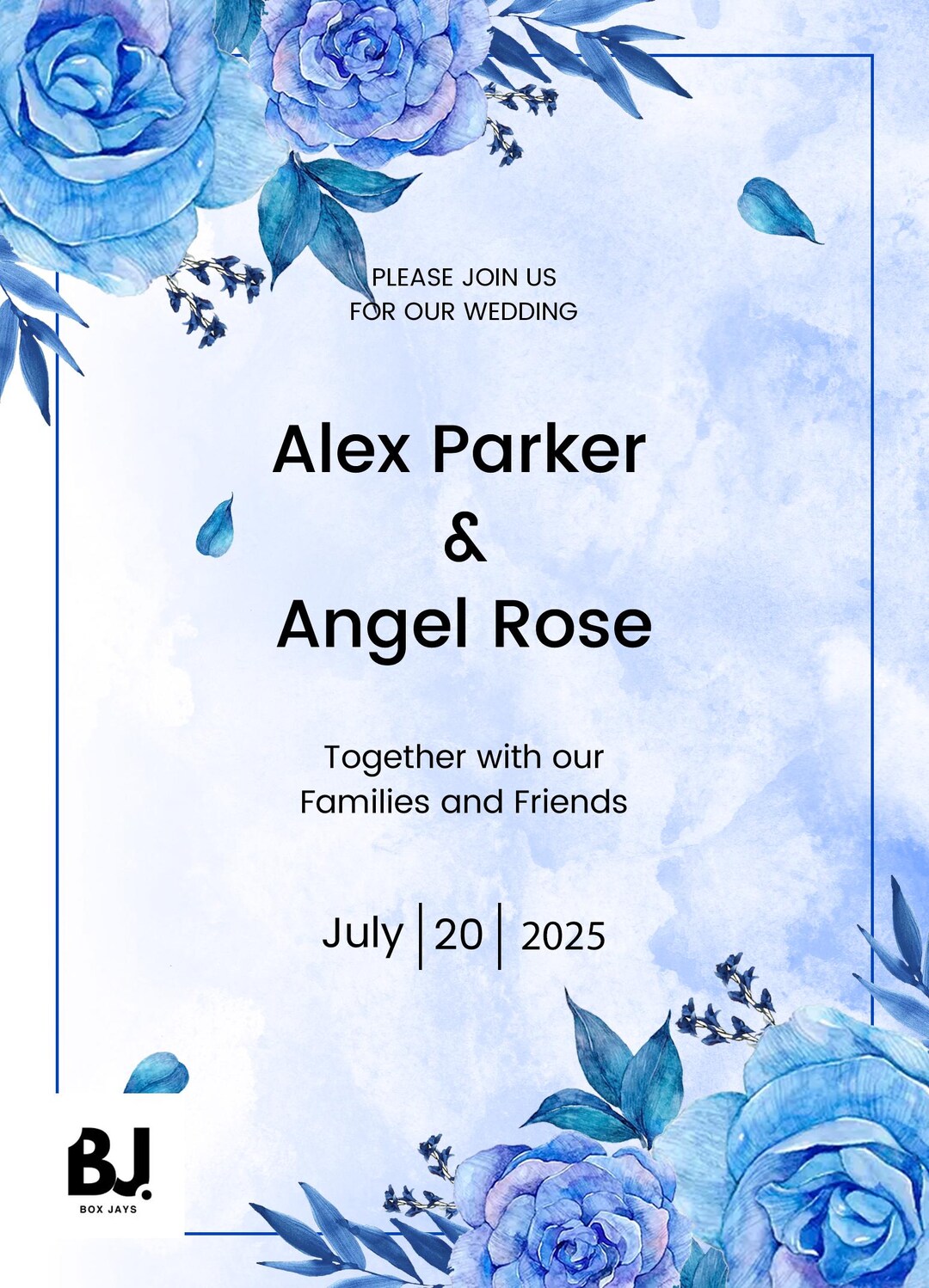 Editable Blue Floral Wedding Invitation | Watercolor Design | Printable ...