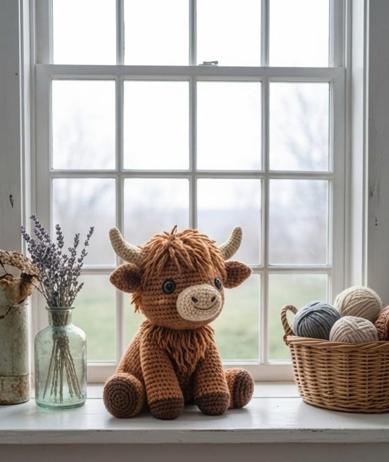 Highland Cow Amigurumi Crochet Pattern PDF | Realistic Sitting Cow ...