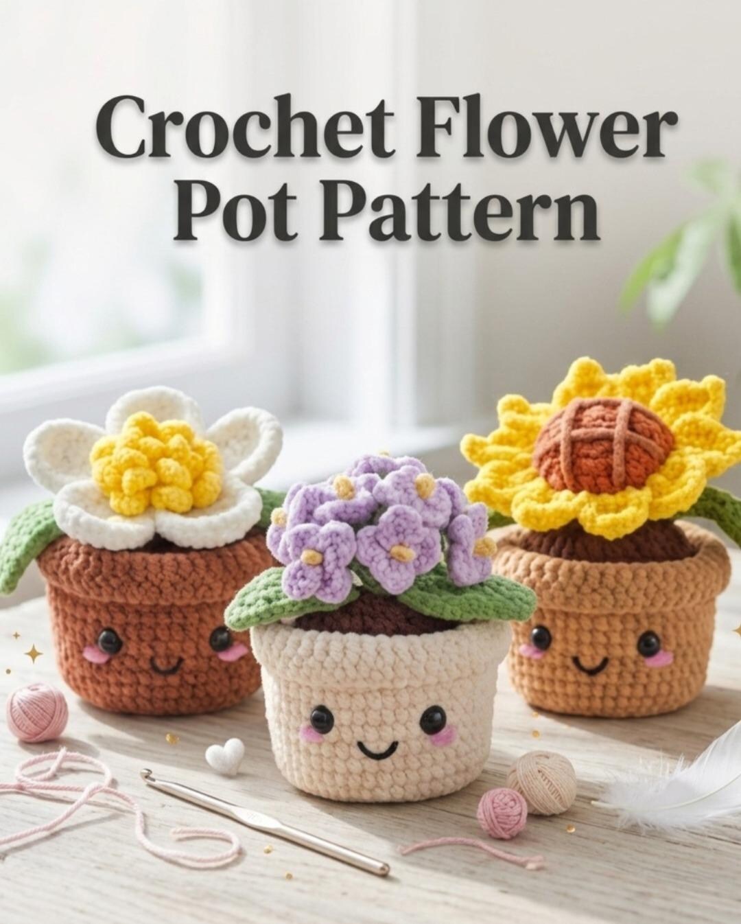 Crochet Flower Pot Amigurumi Pattern – Daisy, Violet, Sunflower (PDF ...