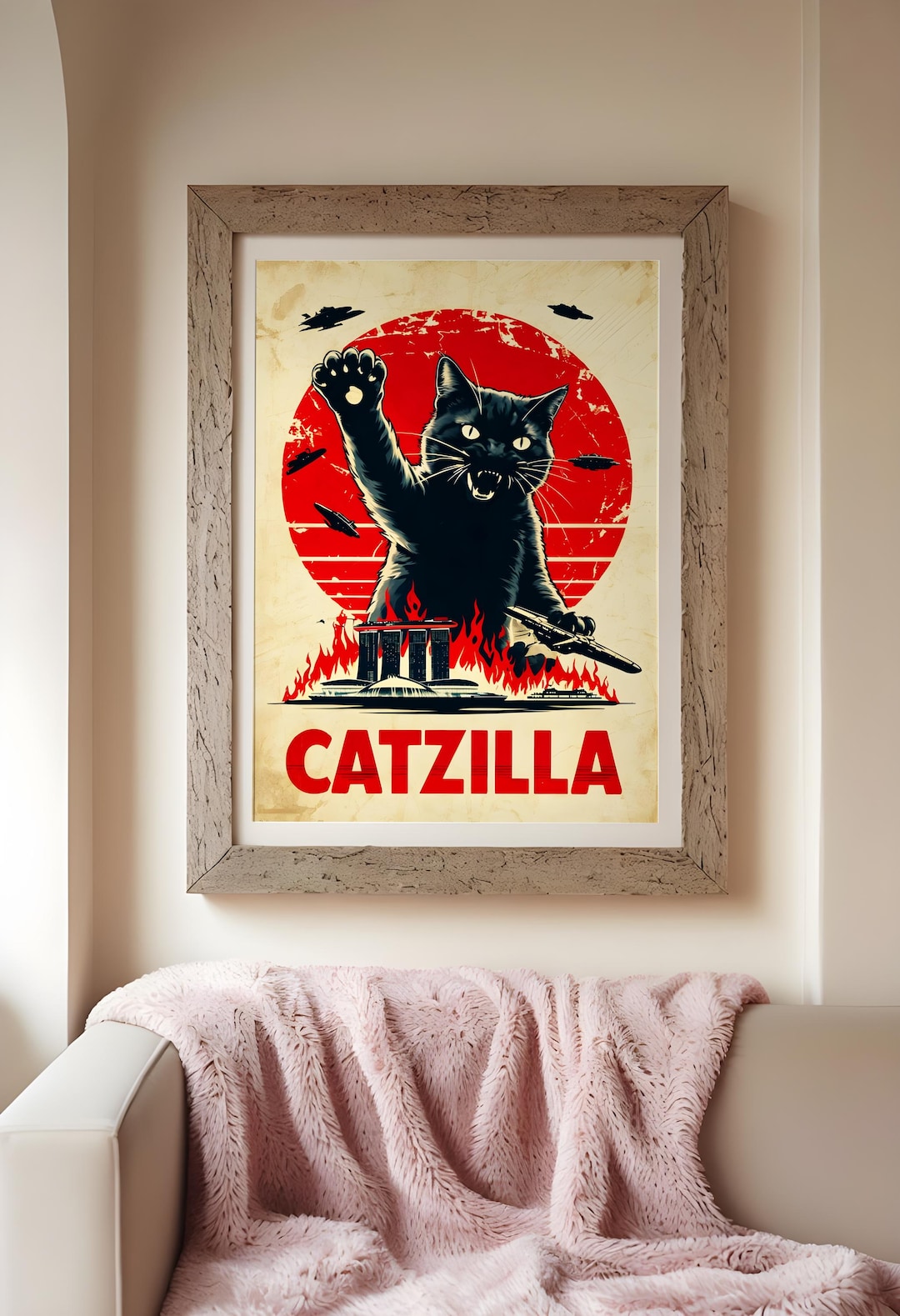 Catzilla Portrait Wall Art, Digital Download for Home Decor/cafe Decor ...