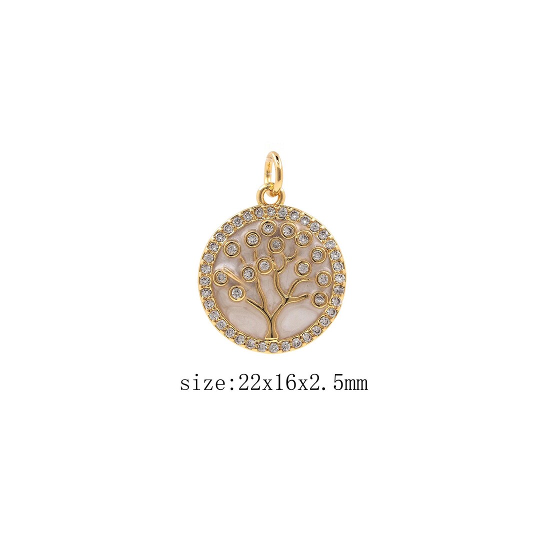 Enamel Tree of Life Charm 18K Gold Filled CZ Micro Pavé Round Tree ...