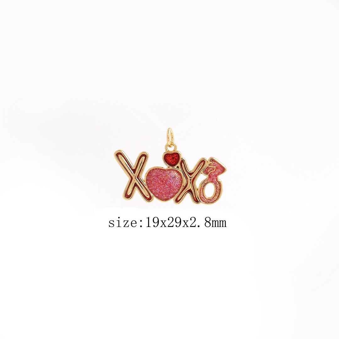 Enamel XOXO Charm 18K Gold Filled Heart Letter Pendant Charm Necklace ...