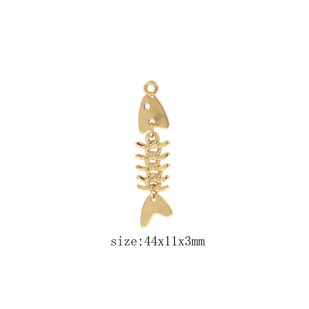 Gold Fishbone Charm 18K Gold Filled Fishbone Pendant Charm Bracelet ...