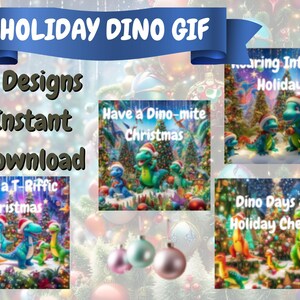 Dino Christmas GIF Set | Animated Dinosaur Holiday Gifs - Etsy