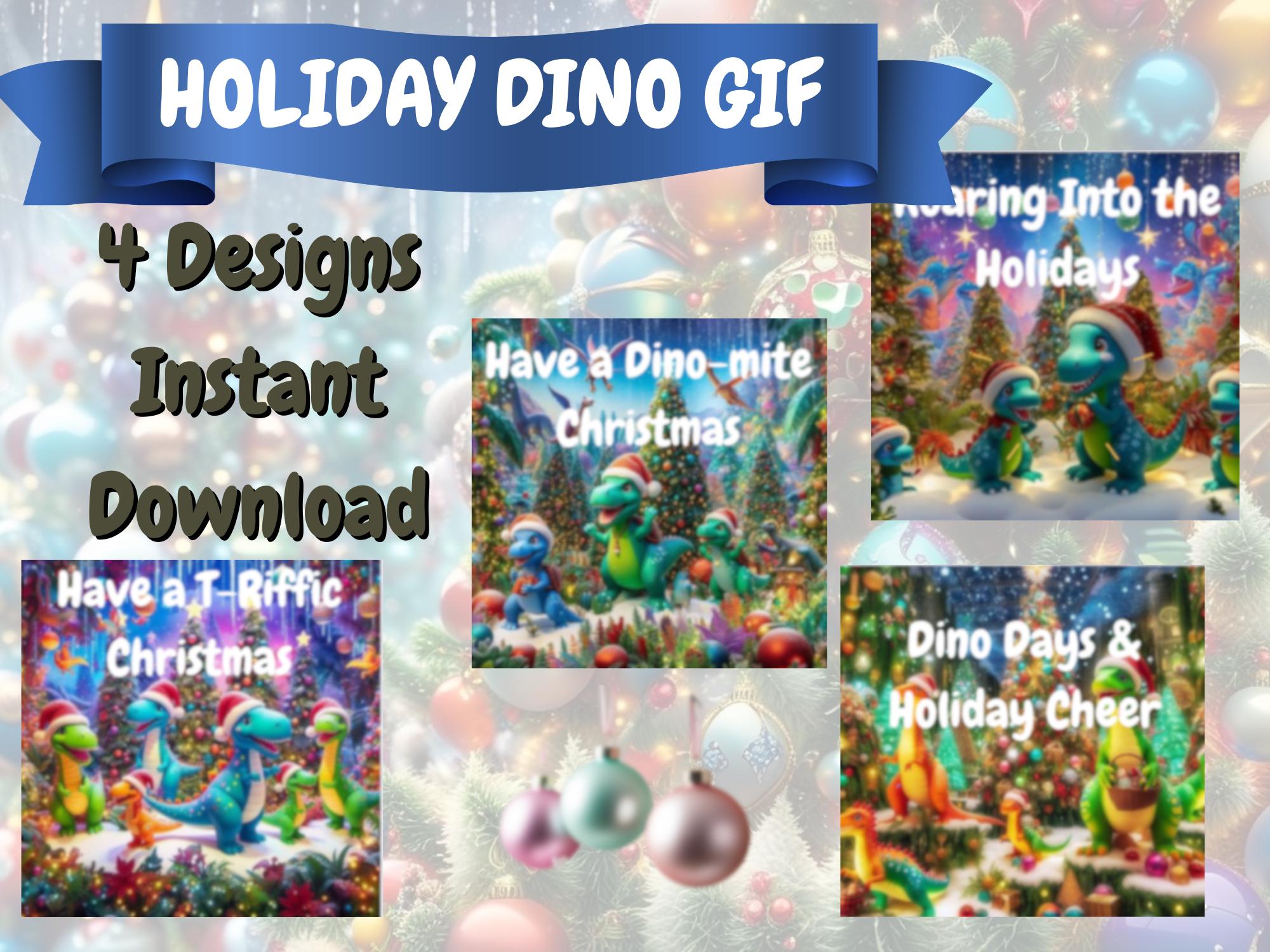 Dino Christmas GIF Set | Animated Dinosaur Holiday Gifs - Etsy