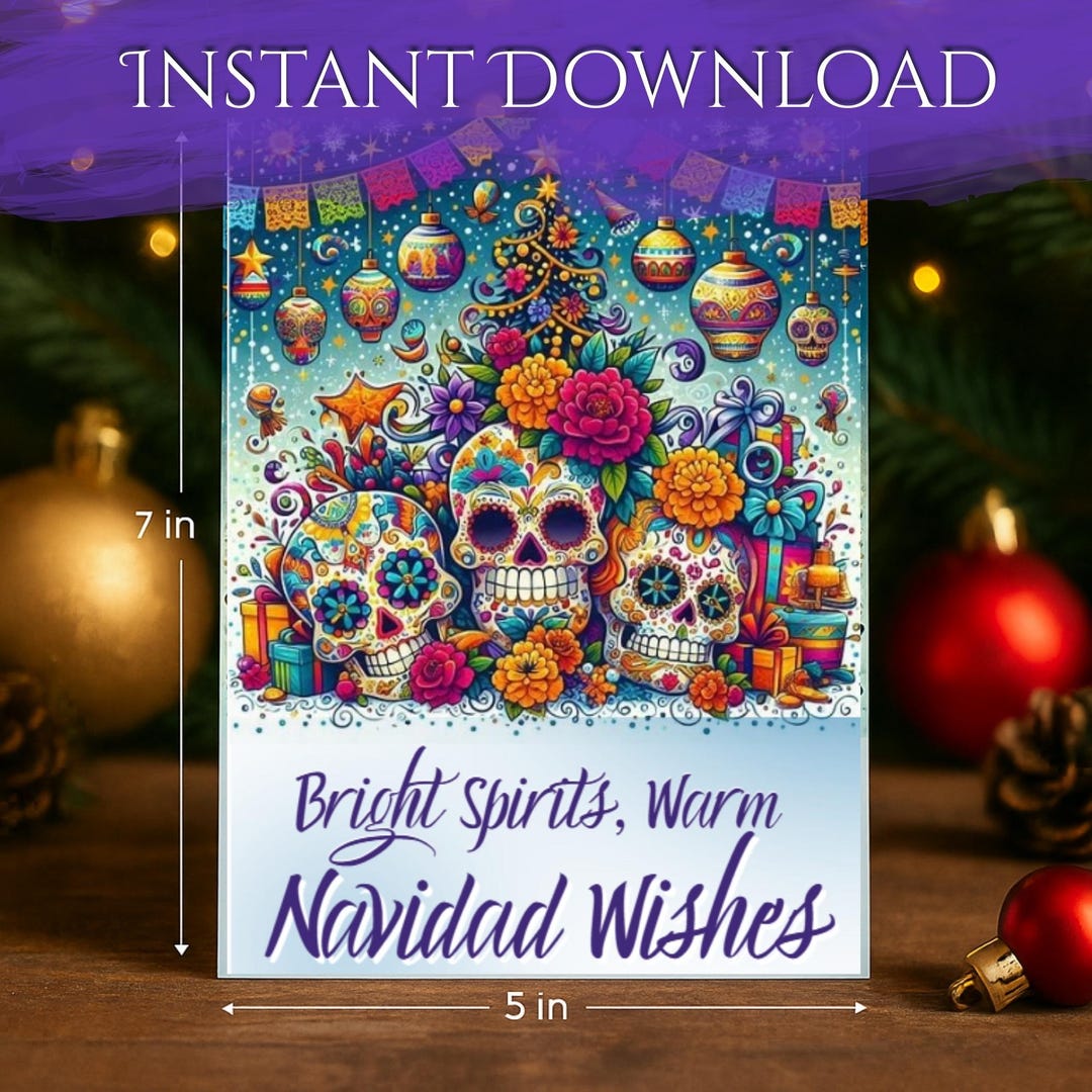 Sugar Skull Christmas Card • 5x7 Printable • Instant Download - Etsy