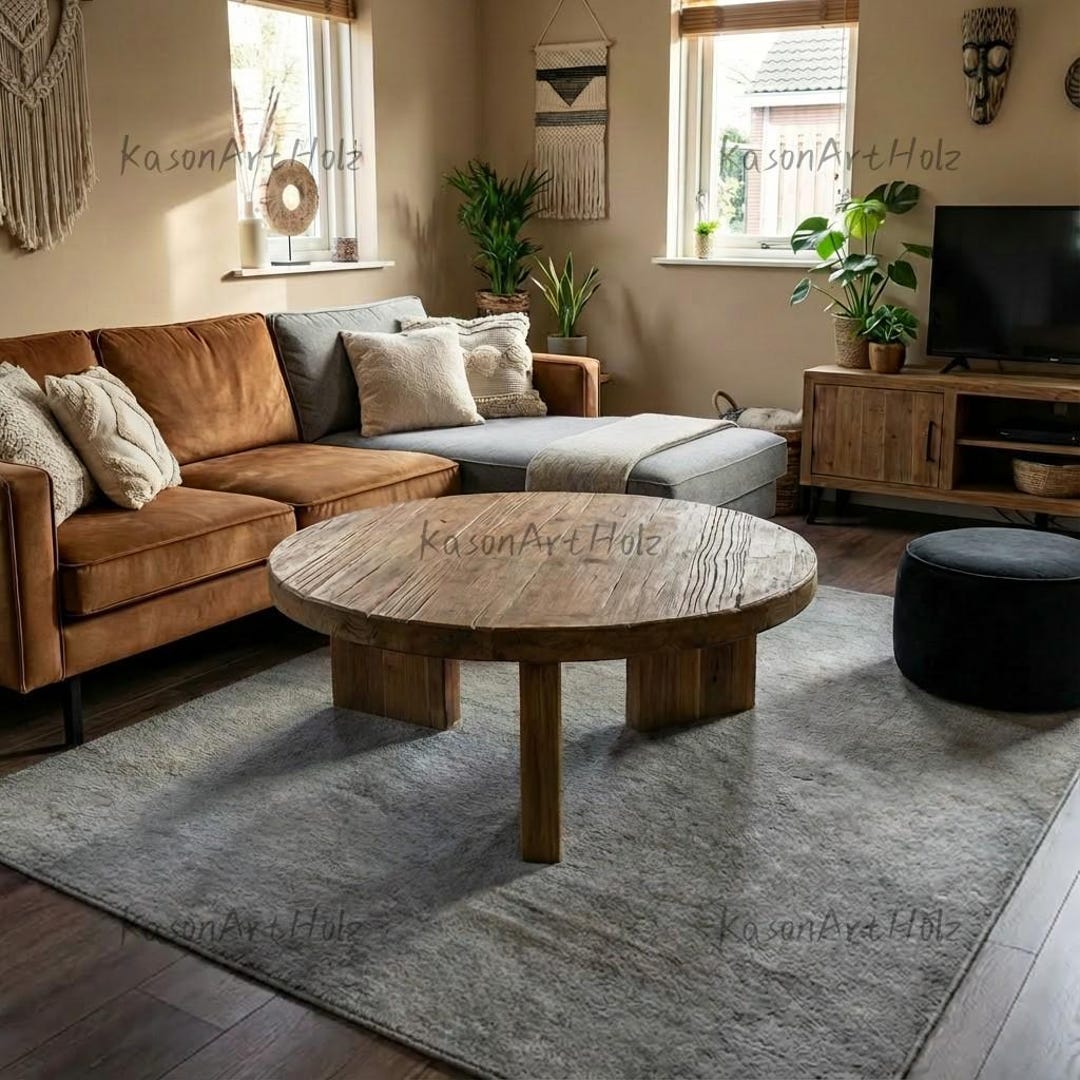 Reclaimed Wood Round Coffee Table: Rustic Farmhouse Living Room ...