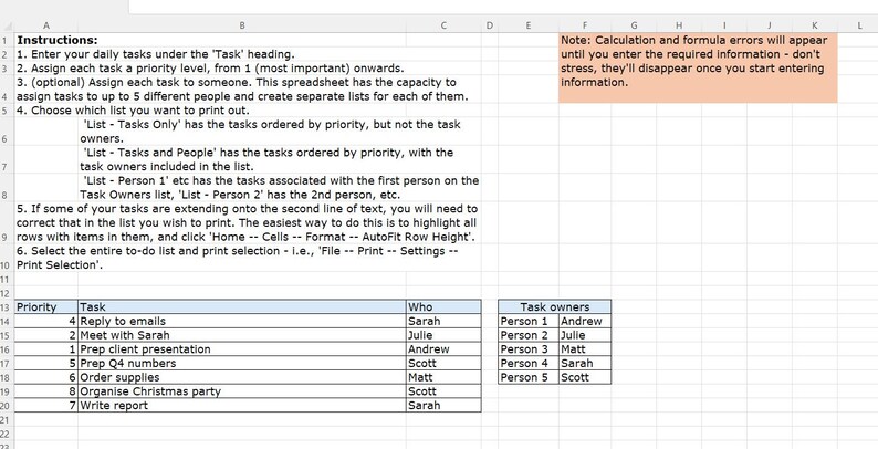 Auto-prioritizing and Auto-assigning To-do List - Printable Excel ...