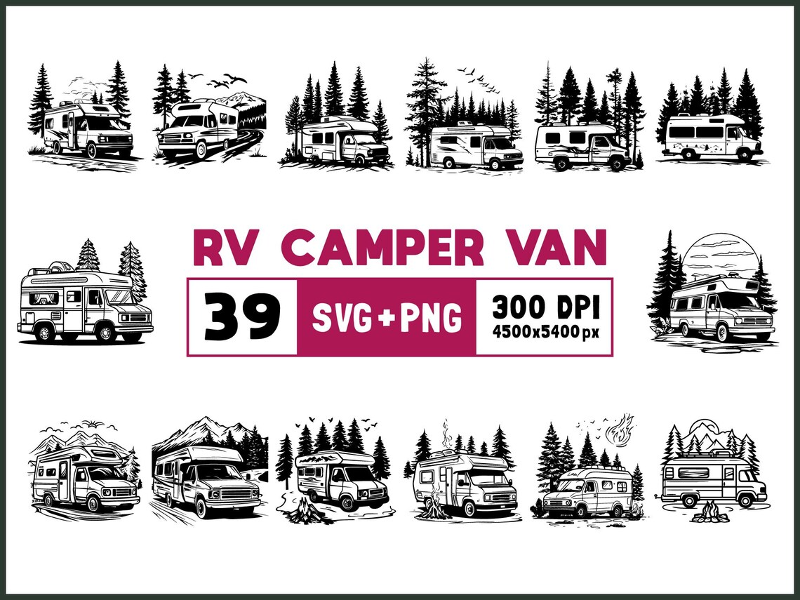 Camper Van SVG PNG Bundle: Camping Car Clipart - Etsy