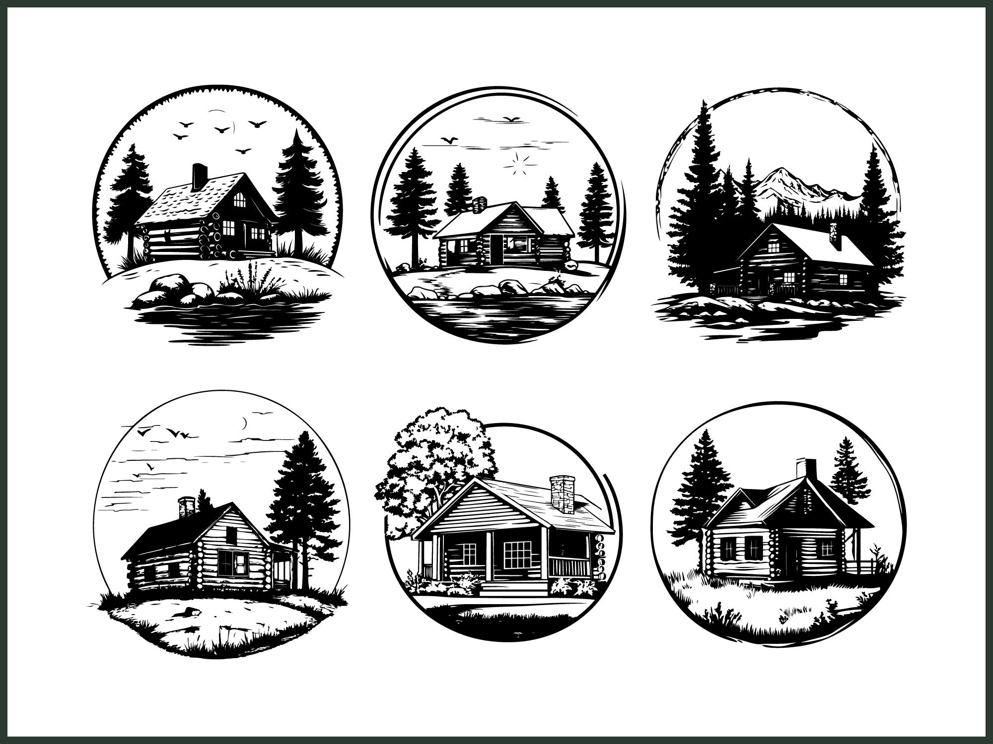 Log Cabin Svg Bundle, Log Cabin Silhouette, Log Cabin Clipart Png, Log ...