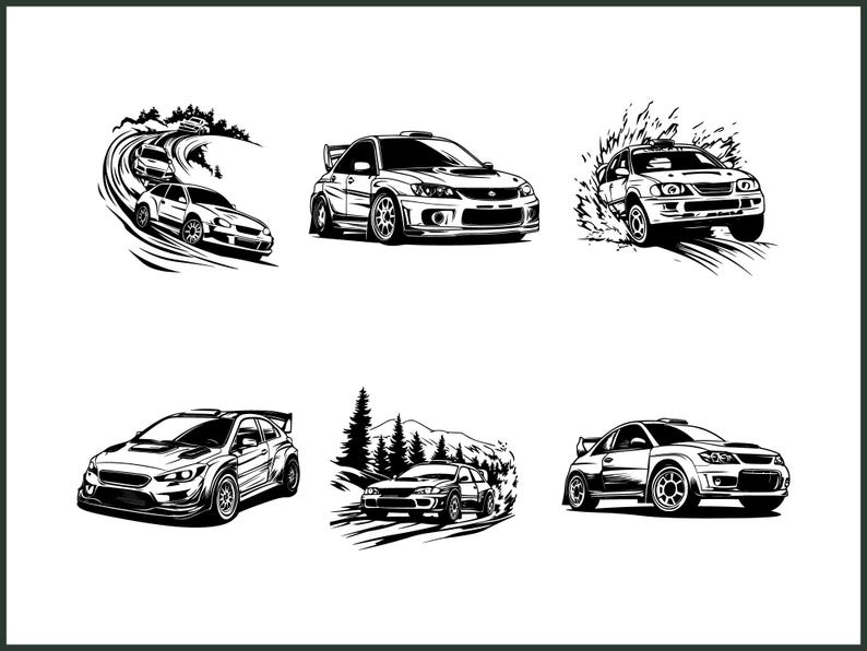 Rally Car SVG Bundle: Racing Car Clipart, Silhouette (PNG, Vector ...