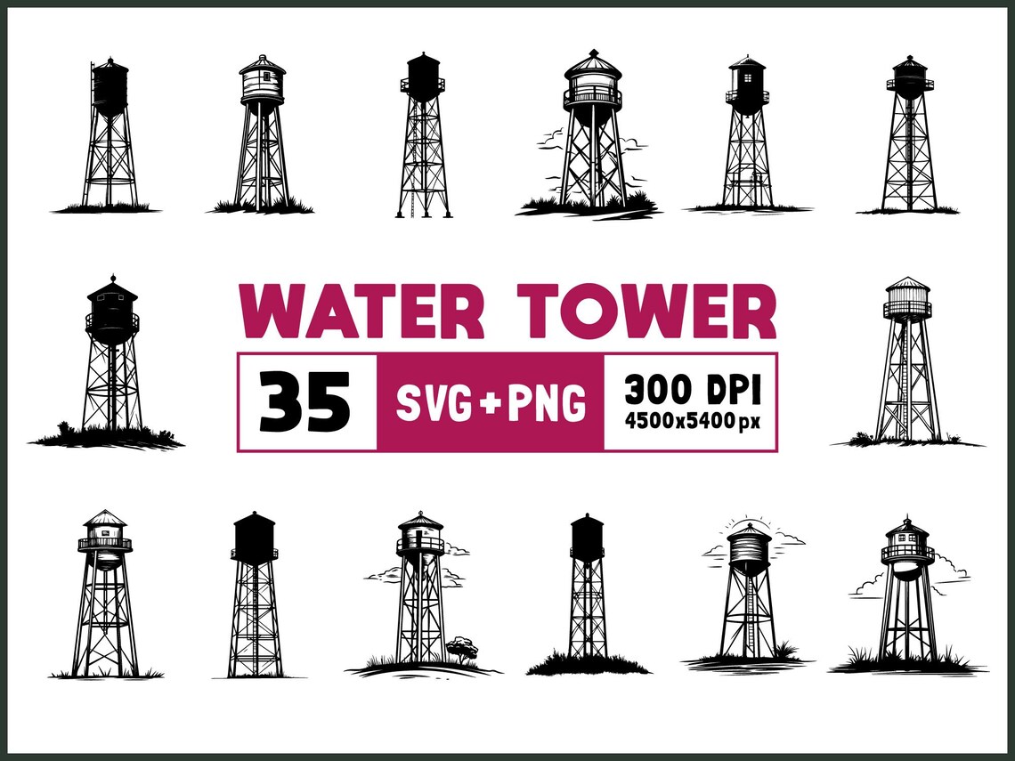 Water Tower SVG Bundle: Silhouette Clipart, Vector Graphics (PNG, SVG ...