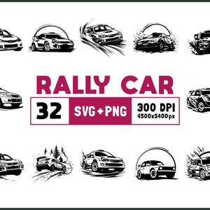 Rally Car SVG Bundle: Racing Car Clipart, Silhouette (PNG, Vector ...