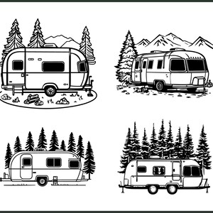 Airstream SVG Bundle: Caravan Clipart, Mobile Home Outline (PNG, Vector ...