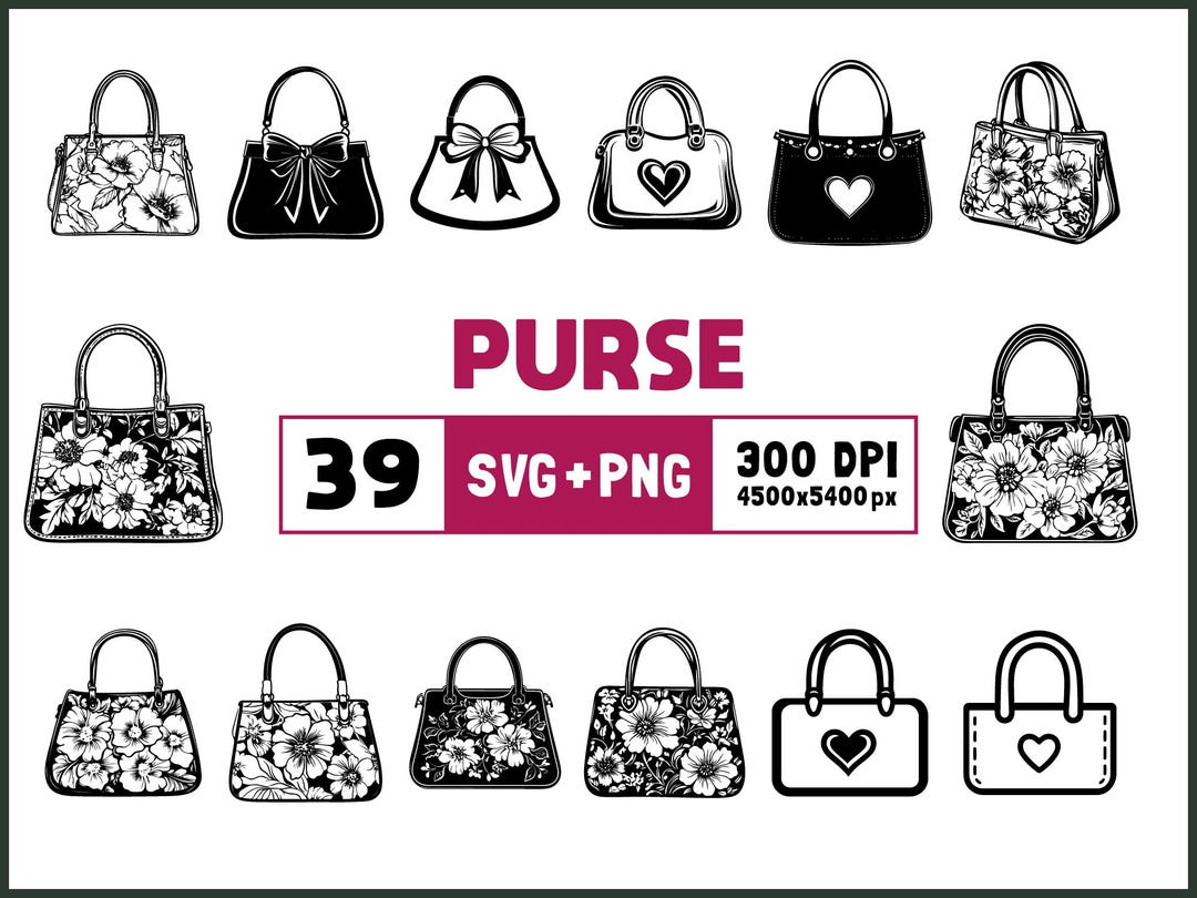 Purse Svg Bundle, Purse Silhouette, Purse Clipart Png, Purse Outline ...