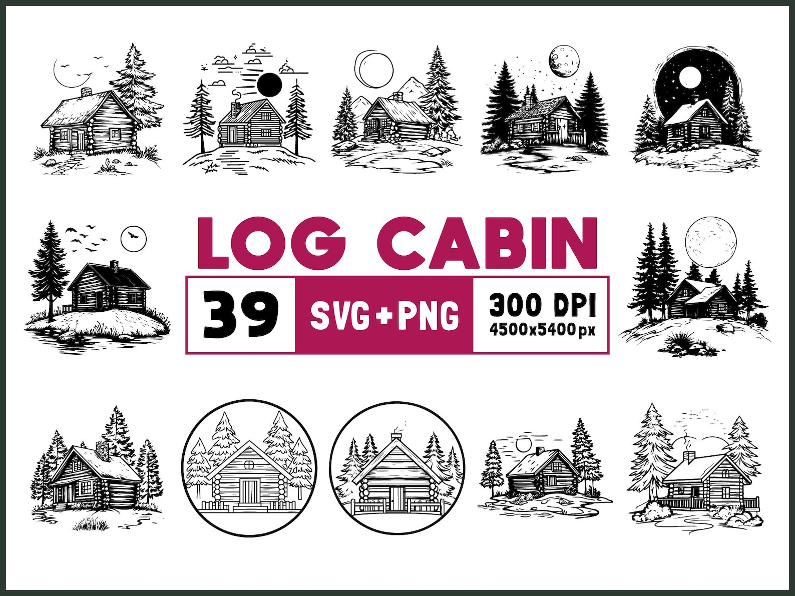 Log Cabin Svg Bundle, Log Cabin Silhouette, Log Cabin Clipart Png, Log ...
