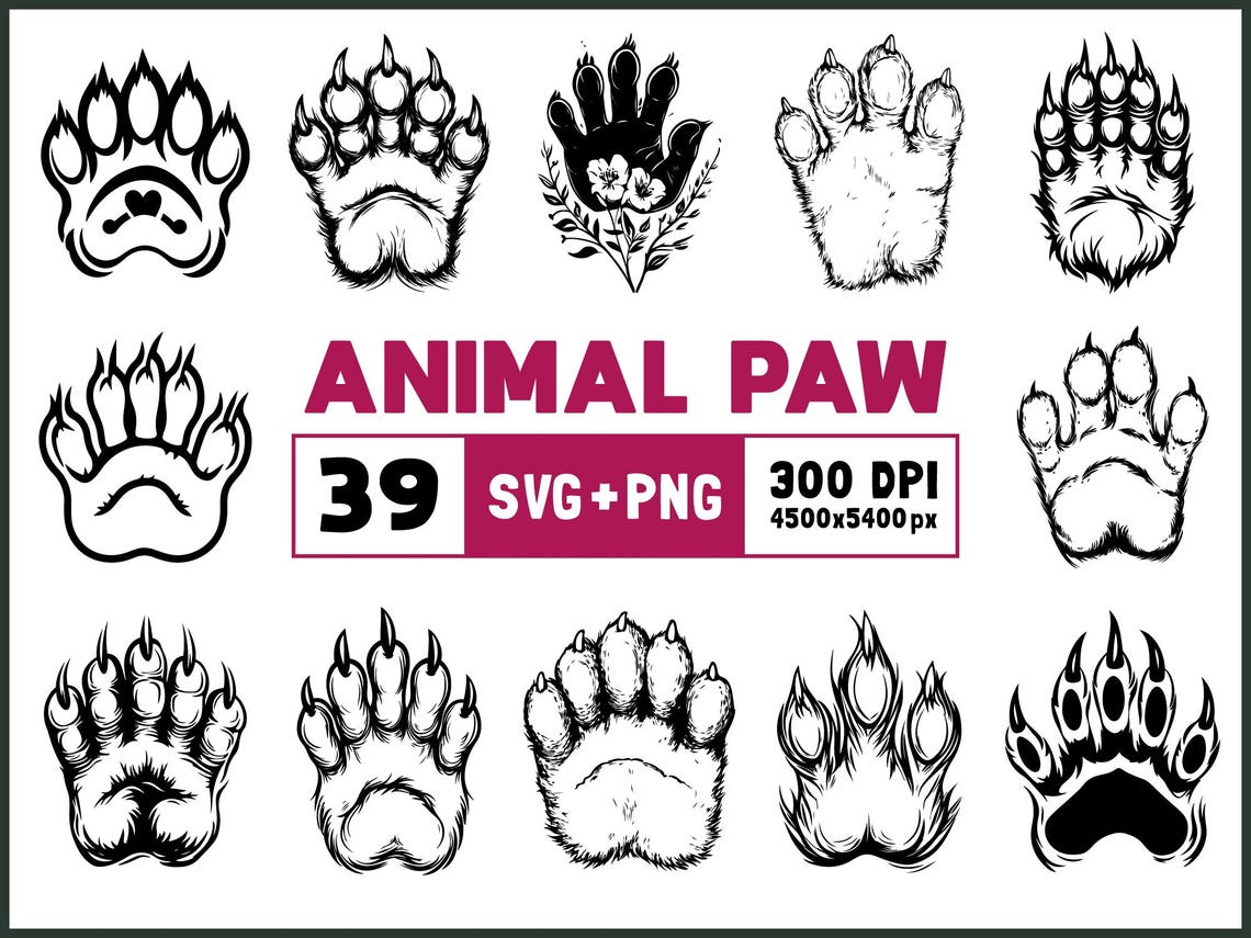 Animal Paw Print SVG Bundle: Silhouette, Clipart, Vector (cricut Files ...